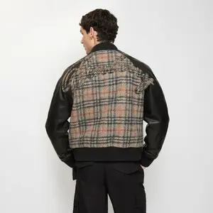 Burberry Check Wool And Leather Bomber Jacket