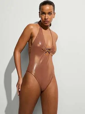 Victoria's Secret Swim Organic Shape Rings Halter Cheeky One-piece Swimsuit - Print