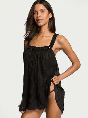 Victoria's Secret Dream Angels Pleated Ruffle Babydoll Set - Black