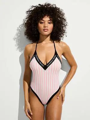 Victoria's Secret Swim Vs Iconic Logo Plunge One-piece Swimsuit - Pink