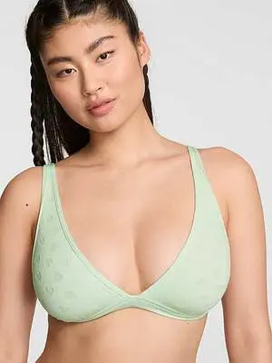 Pink Cotton Dorm Plunge Bralette - Green