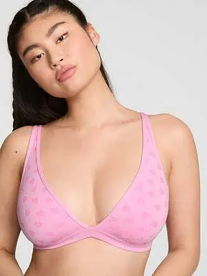 Pink Cotton Dorm Plunge Bralette - Pink