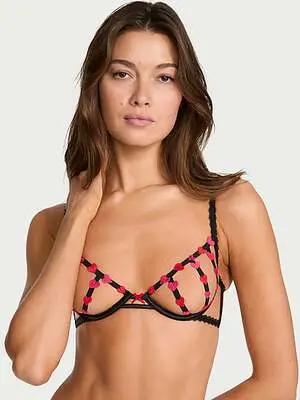 Victoria's Secret Very Sexy Heart Embroidery Strappy Open-cup Demi Bra - Print