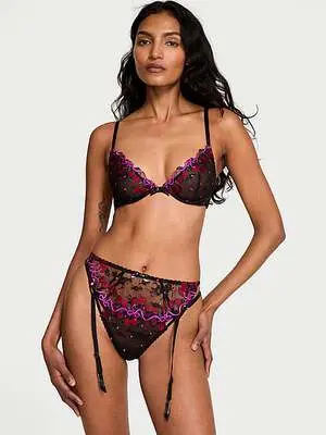 Victoria's Secret Very Sexy Cherry Pop Embroidery Garter Belt - Print