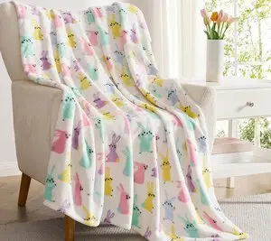 HALLMARK Multicolor Bunny Wonderland 50' X 70' Plush Throw Bla - One-color