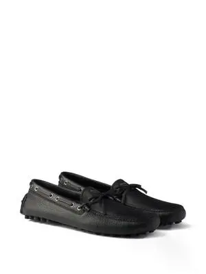 Prada Printed-logo Leather Boat Shoes
