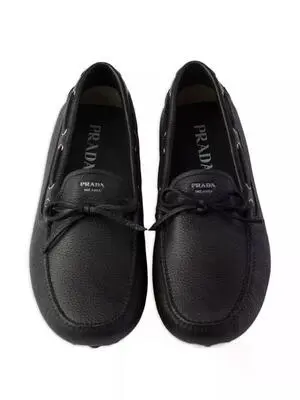 Prada Printed-logo Leather Boat Shoes