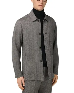 Boggi Milano Herringbone Shirt Jacket - Charcoal