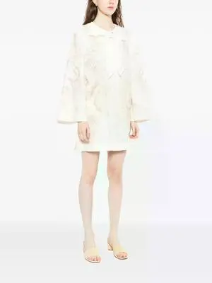 Zimmermann Tie Neck Tunic Mini Dress - Neutrals