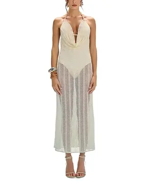 PatBO Wave Mesh Beach Cover Up Dress - Off White