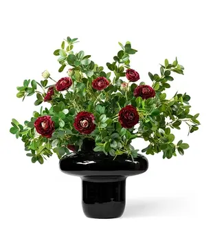 DOMANI HOME Ranunculus With Green Leaf In Glass Vase Arrangement - Burgundy