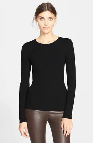 Theory Mirzi Rib Knit Merino Wool Sweater - Blk
