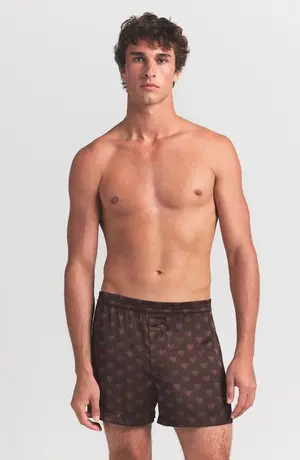 SKIMS Sleep Satin Boxers - Cocoa Heart Halfdrop Print