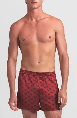 SKIMS Sleep Satin Boxers - Red Heart Halfdrop Print