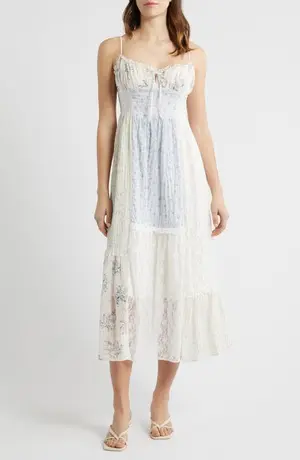 ALL IN FAVOR Sweetheart Neck Patchwork Midi Dress