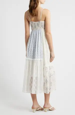 ALL IN FAVOR Sweetheart Neck Patchwork Midi Dress