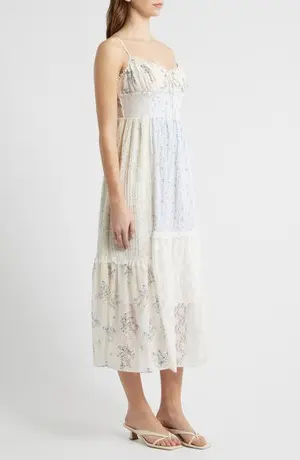 ALL IN FAVOR Sweetheart Neck Patchwork Midi Dress