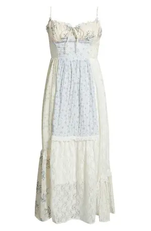 ALL IN FAVOR Sweetheart Neck Patchwork Midi Dress
