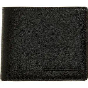 TOM FORD Elongated T-line Classic Bifold Goatskin Leather Wallet - Black