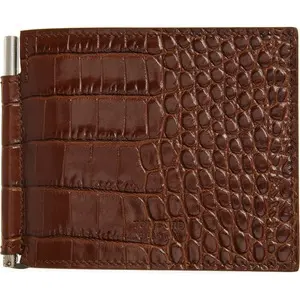 TOM FORD Croc Embossed Leather Bifold Wallet - Caramel