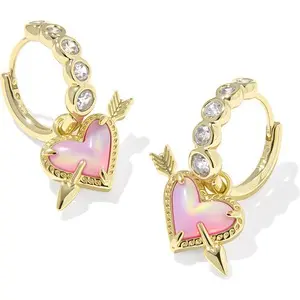 Kendra Scott Ari Heart & Arrow Convertible Huggie Hoop Earrings - Gold Pink Opalescent Resin