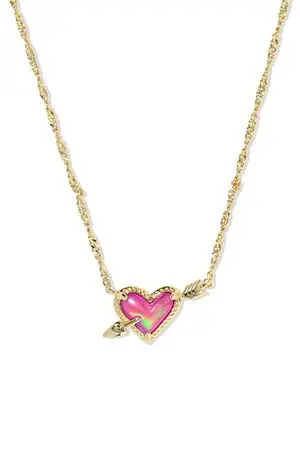 Kendra Scott Ari Heart Pendant Necklace - Gold Pink Opalescent Resin