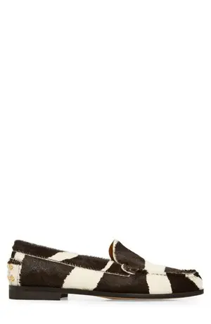 TOD'S Calf Hair Slipper Loafer With Stud Detail - Bianco/moro