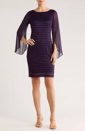 CONNECTED APPAREL Cape Sleeve Chevron Dress