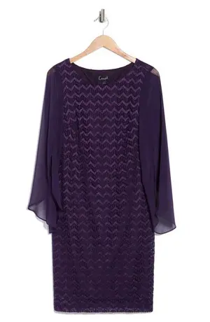 CONNECTED APPAREL Cape Sleeve Chevron Dress