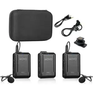 MOVO Wmx-1-duo 2.4ghz Dual Wireless Lavalier Microphone System Compatible With Cameras And Smartphones - Black