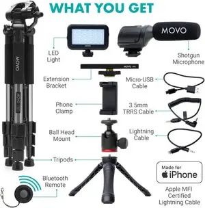 MOVO Ivlogger Vlogging Kit For Iphone With Fullsize Tripod
