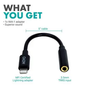 MOVO Ima-1 Microphone Adapter Cable3.5mm Trrs To Lightning Connectorcompatible With Ios Devices