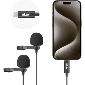 MOVO Ulav-l-duo Digital Dual Iphone 15/16 Lavalier Omnidirectional Clip On Microphone - Black
