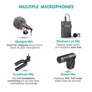 MOVO V8 Huge Vlogging Kit For Iphone With Tripod, Grip, Microphones, Led Lights