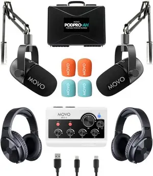MOVO Podpro-ah Portable Podcasting Bundle For 2 For Smartphones And Computers - Black