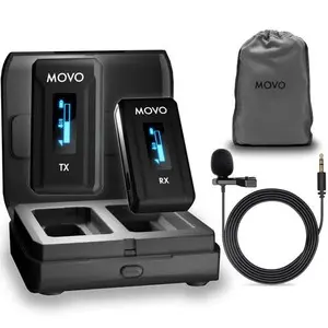 MOVO Wmx-2 Wireless Lavalier Microphone System With Charging Case For Cameras - Black