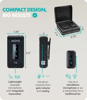 MOVO Wmx-2 Wireless Lavalier Microphone System With Charging Case For Cameras
