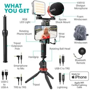 MOVO Ivlogger-pro Vlogging Kit For Iphone/android Smartphones With Mic, Light, Tripod