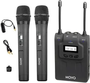 MOVO Wmic80 Uhf Wireless Handheld Microphone System With 2 Handheld Mics - Black