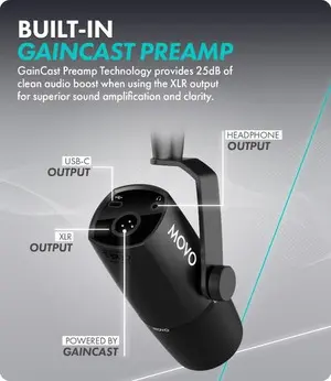 MOVO Um6 Dynamic Podcast Microphone With Built-in Gaincast Preampxlr And Usb C Outputs