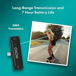 MOVO Wmx-2-c Usb-c Wireless Lavalier Microphone For Iphone 15/android/usb C Devices With Wmx-hm Handheld Adapter