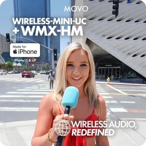 MOVO Wireless Mini Uc Ultra Compact Wireless Lavalier Microphone For Iphone 15 And Up With Wmx-hm Handheld Adapter