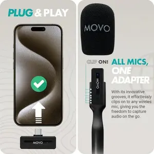MOVO Wireless Mini Uc Ultra Compact Wireless Lavalier Microphone For Iphone 15 And Up With Wmx-hm Handheld Adapter