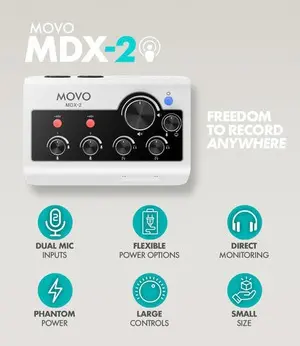 MOVO Mdx-2 2 Channel Xlr Portable Audio Interface Compatible With Pc, Mac, Iphone, Ipad