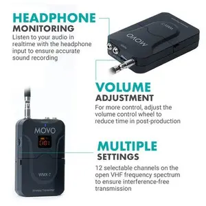 MOVO Wmx-7 Vhf 12-channel Wireless Lavalier Microphone System Compatible With Dslr Cameras, Camcorders