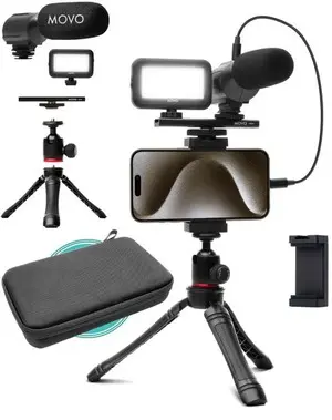 MOVO Uvlogger Vlogging Kit For Iphone 15 And Up With Light, Mic, Phone Mount - Black