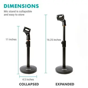 MOVO Tmc-3 Adjustable Tabletop Mic Stand With Mic Clip