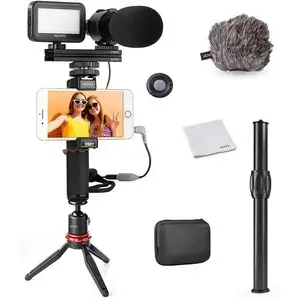 MOVO V7+ Youtube Starter Kitvlogging Kit For Iphone With Tripod, Grip, Stereo Microphone - Black