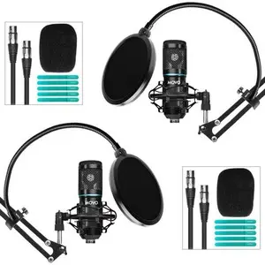 MOVO 2-pack Universal Cardioid Podcasting Microphone Bundle With Articulating Scissor Arm And Pop Filter - Black