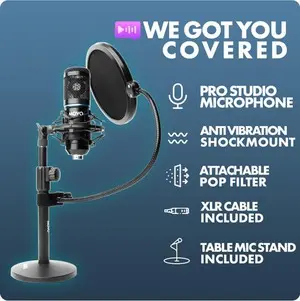 MOVO 2-pack Universal Cardioid Podcasting Microphone Bundle With Tabletop Mic Stand And Pop Filter For Xlr Outputs